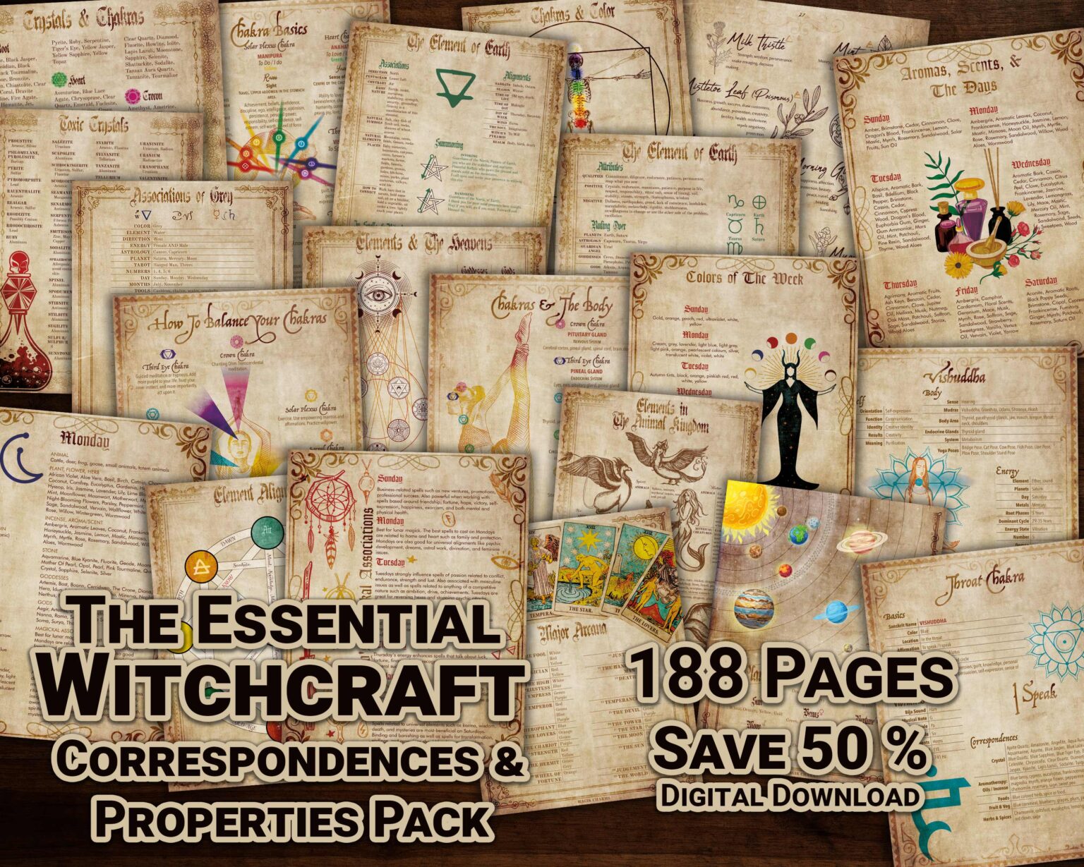The Essential Witchcraft Correspondences and Properties Pack - Magik Charms